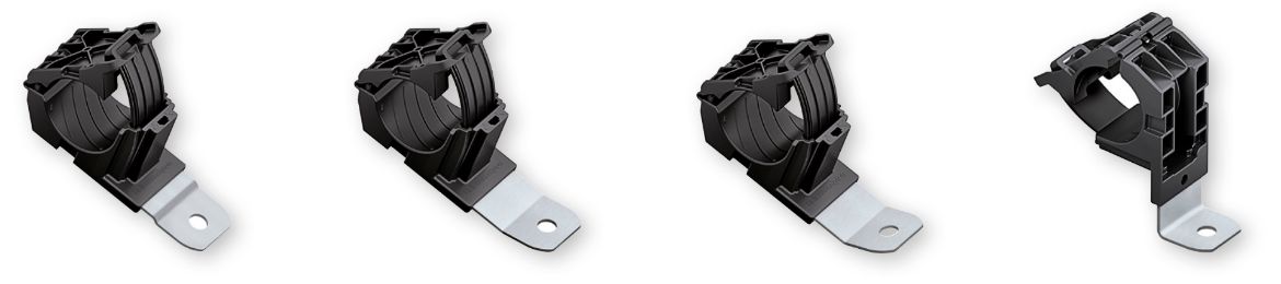 P-clamps for mounting wires, cables, hoses, pipes