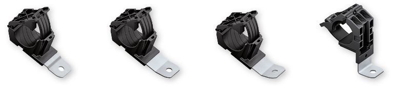 P-clamps for mounting wires, cables, hoses, pipes